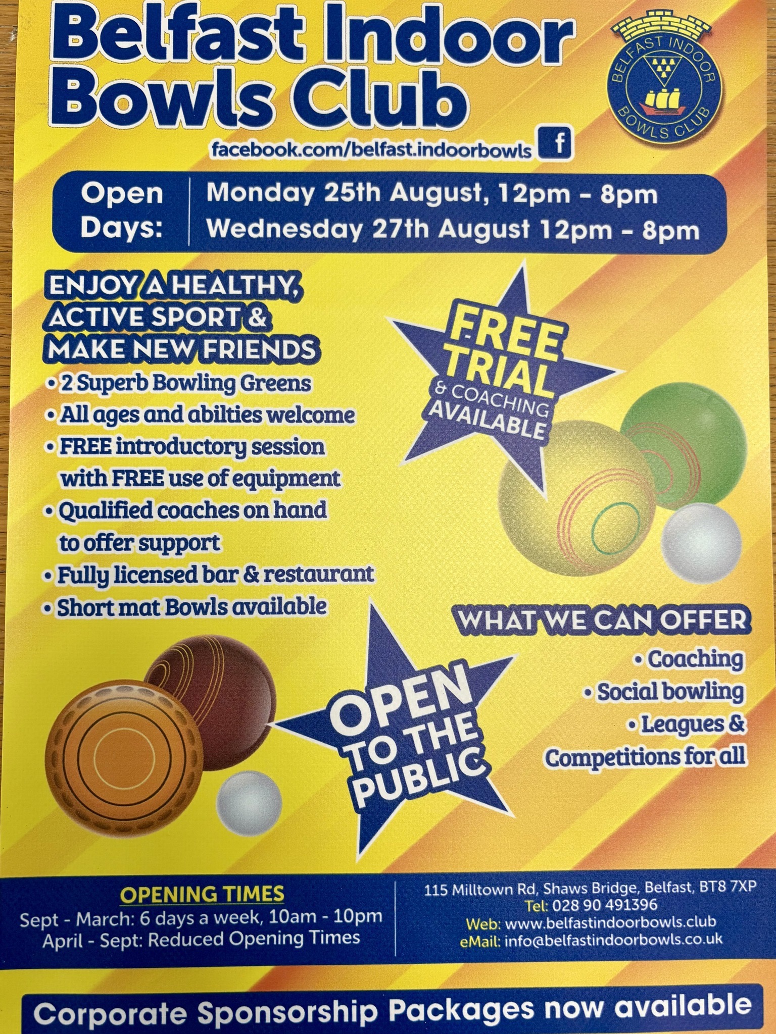 Open days – Belfast Indoor Bowls Club